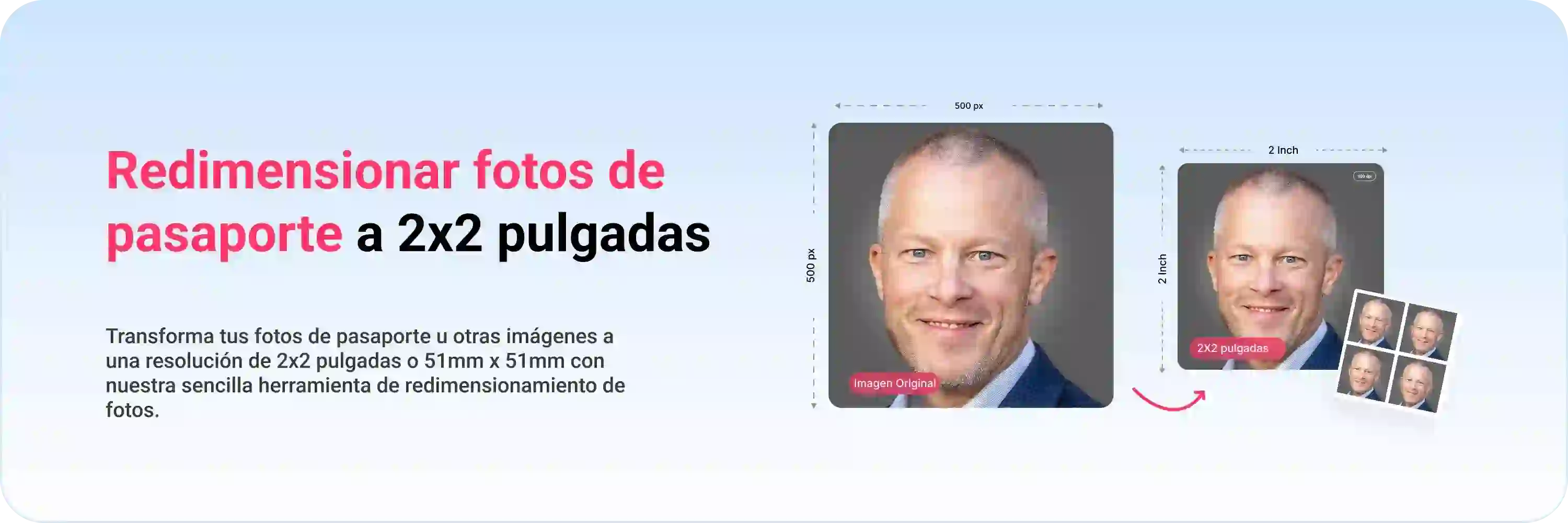 Foto 2x2 pulgadas (51x51 mm) a 300 DPI - gratis y online